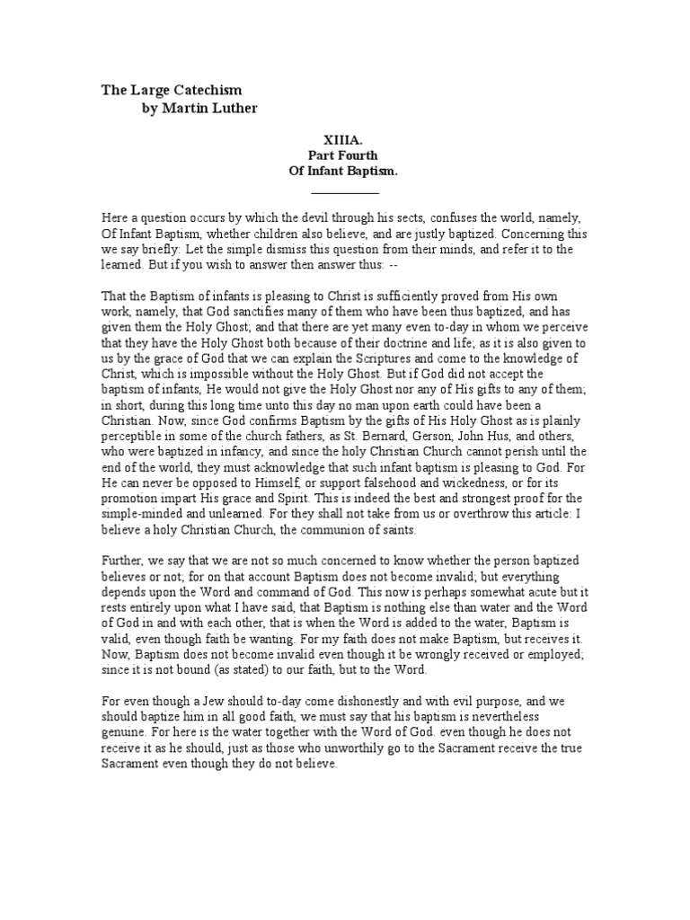 Luther - The Large Catechism Part 4 Baptism | PDF | Baptism | Martin Luther