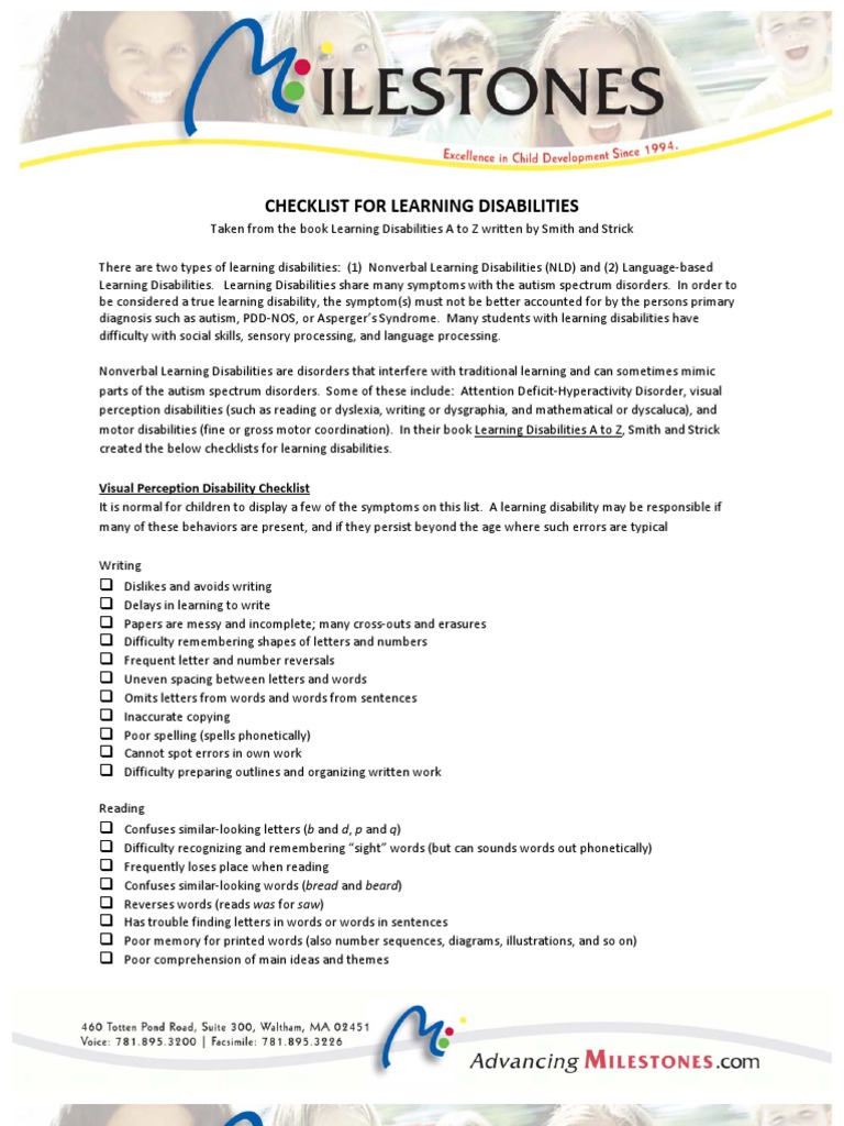 Checklist LD | PDF | Learning Disability | Reading Comprehension