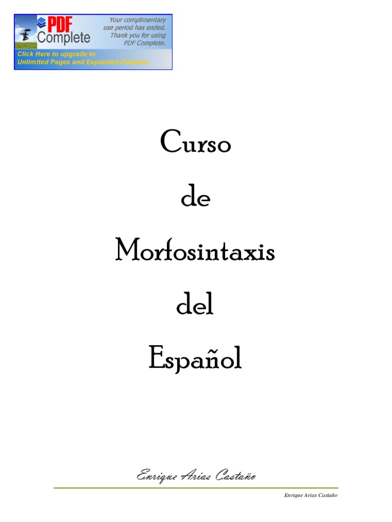 Curso de Morfosintaxis del Español: Análisis de la Palabra y Categorías Gramaticales | PDF ...