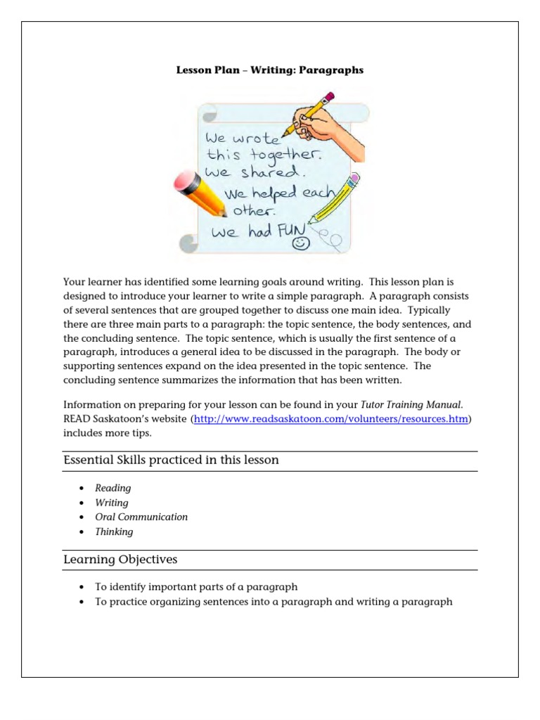 Writing Paragraphs | Paragraph | Lesson Plan