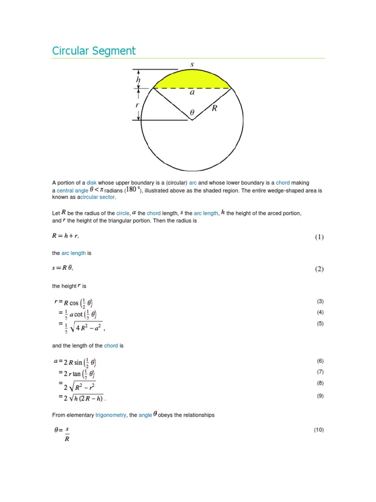 Circular Segment Properties | PDF