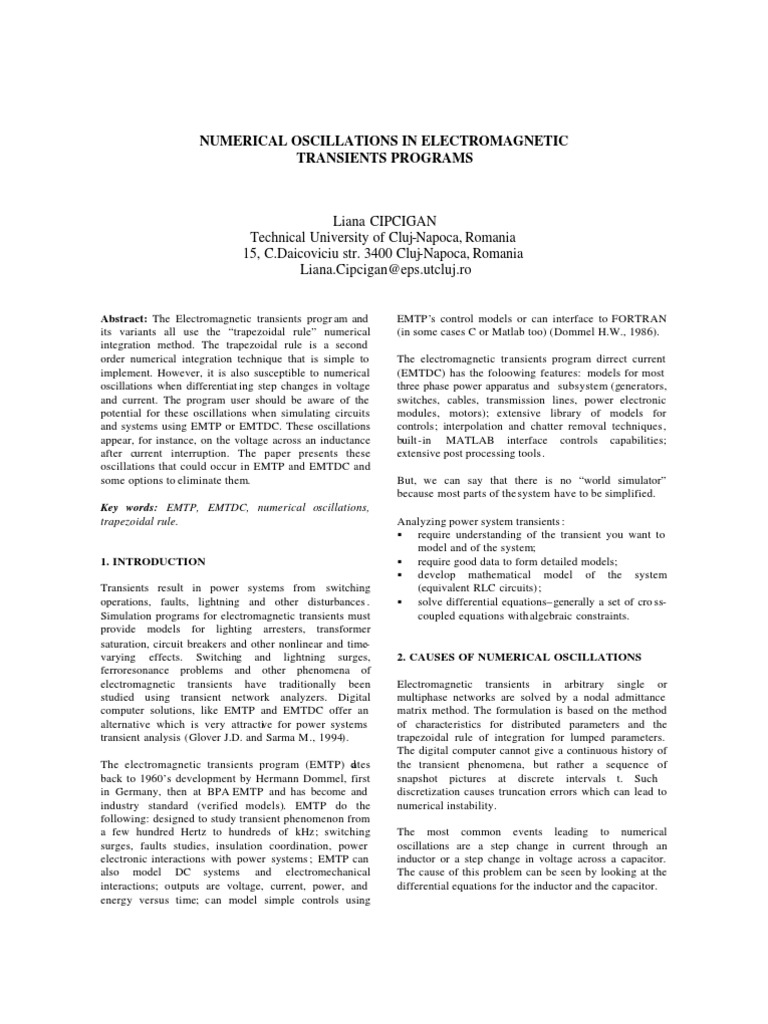 Numerical Oscillations in EMTP PDF | PDF | Electrical Network | Inductor