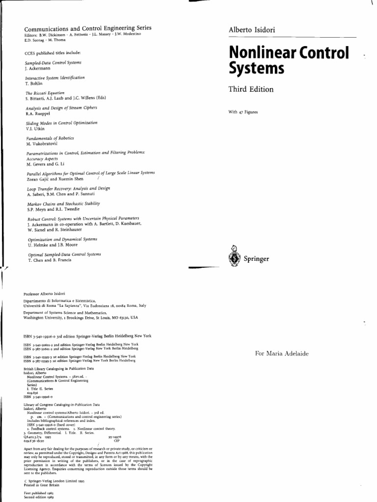 Nonlinear Control Systems, Third Edition by Alberto Isidori | PDF ...