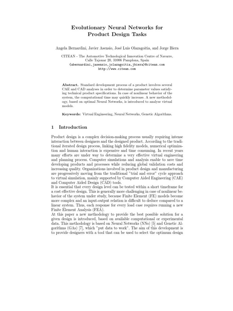 Evolutionary Neural Networks For Product Design Tasks | PDF | Artificial Neural Network ...
