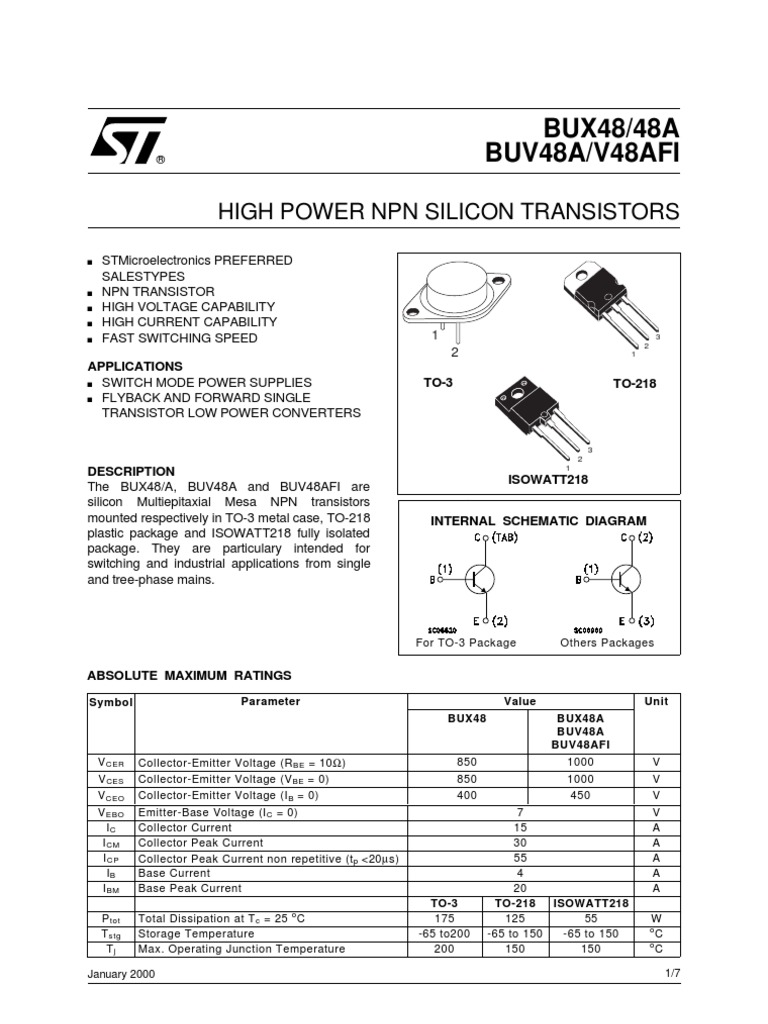BUX48A | PDF | Bipolar Junction Transistor | Transistor