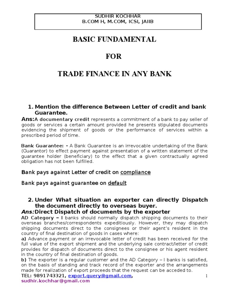 Basic Fundamentals of Trade Finance: Key Differences, Exporter ...