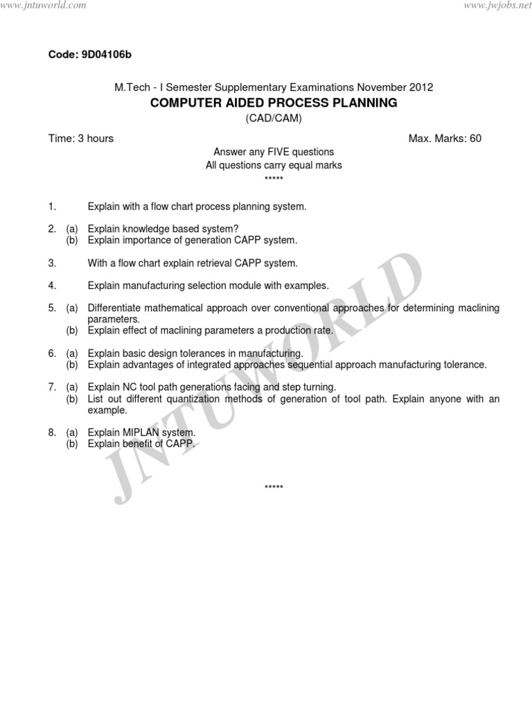 9D04106b Computer Aided Process Planning | PDF