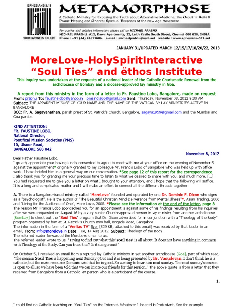MoreLove-Holy Spirit Interactive“Soul Ties” and ëthos Institute | PDF ...
