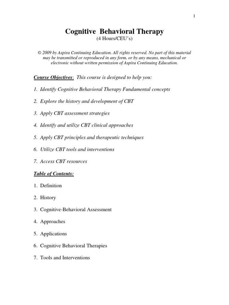 Cognitive Behavioral Therapy | PDF | Cognitive Behavioral Therapy | Neurotransmitter