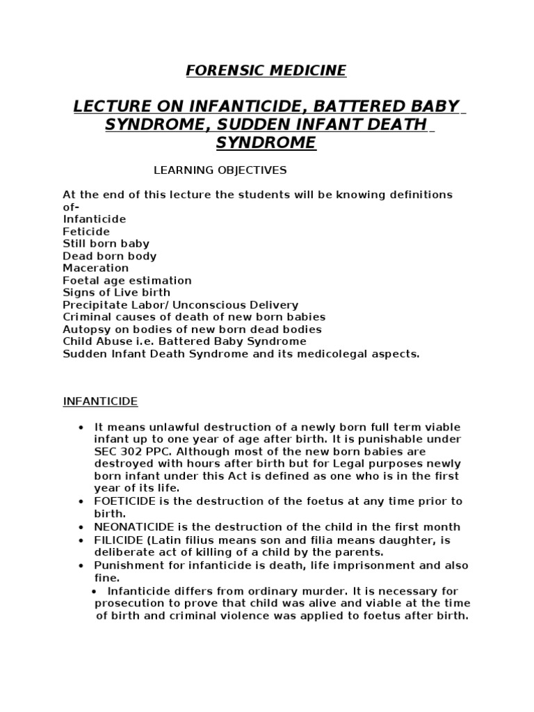 Forensic Medicine: Infanticide Lecture | PDF | Childbirth | Respiratory System