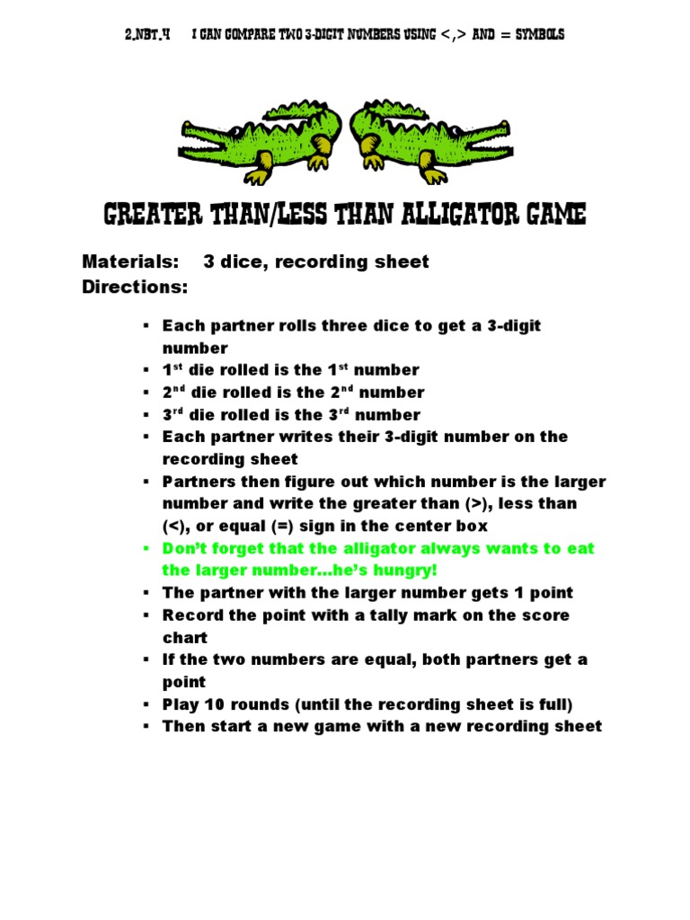 Greater Than, Less Than Game | PDF