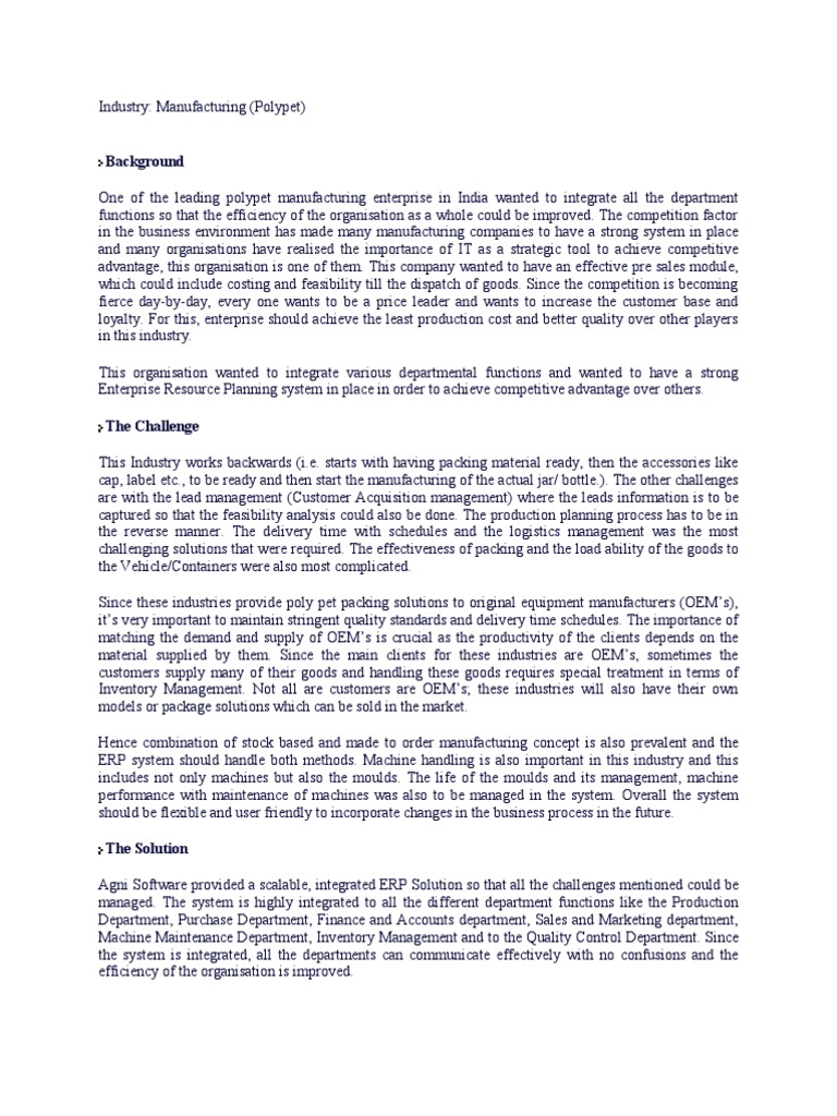 MIS Case Study-Manufacturing | PDF
