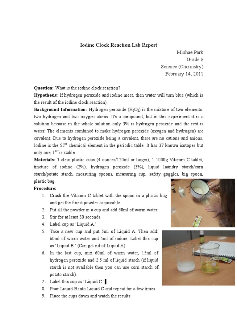 Iodine Clock Reaction Lab Report | PDF | Iodine | Molecules