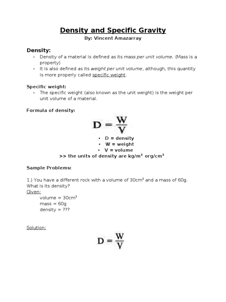 Density And Specific Gravity Pdf