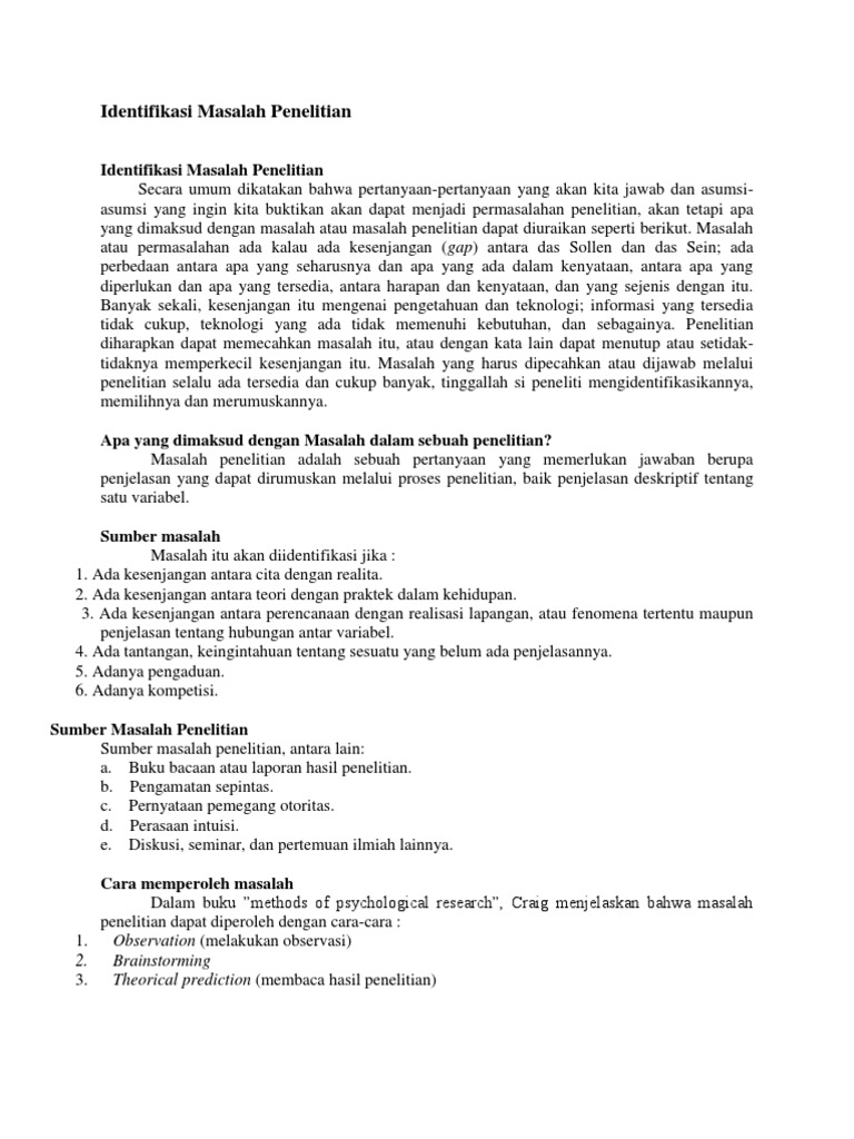 Identifikasi Masalah Penelitian | PDF
