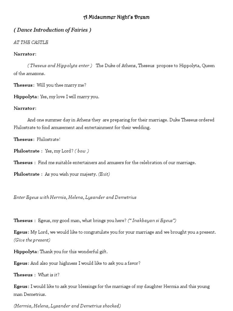 A Midsummer Night's Script | PDF | A Midsummer Night's Dream ...