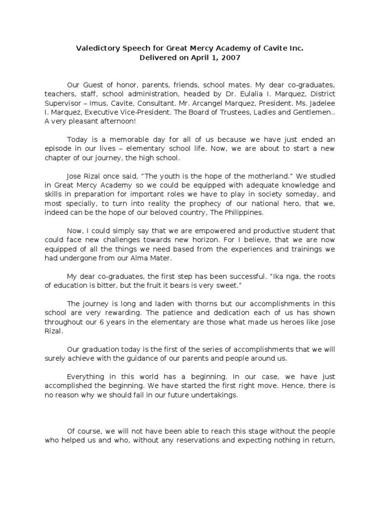 Elementary Valedictory Speech | PDF