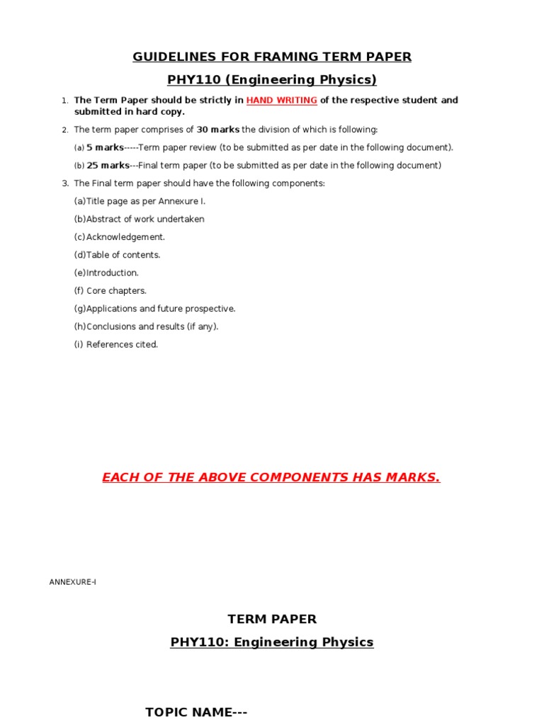 Guidelines For Framing Term Paper PHY110 (Engineering Physics) | PDF | Optics | Science