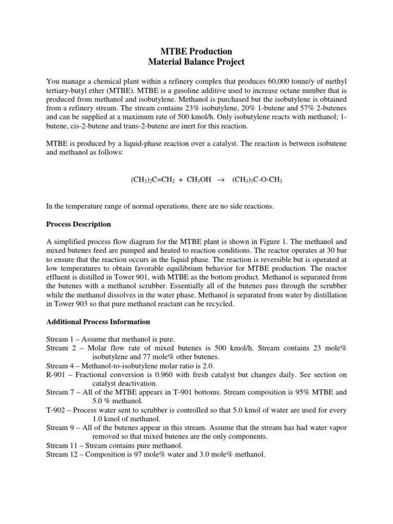 Mtbe A | PDF | Methanol | Chemical Reactor