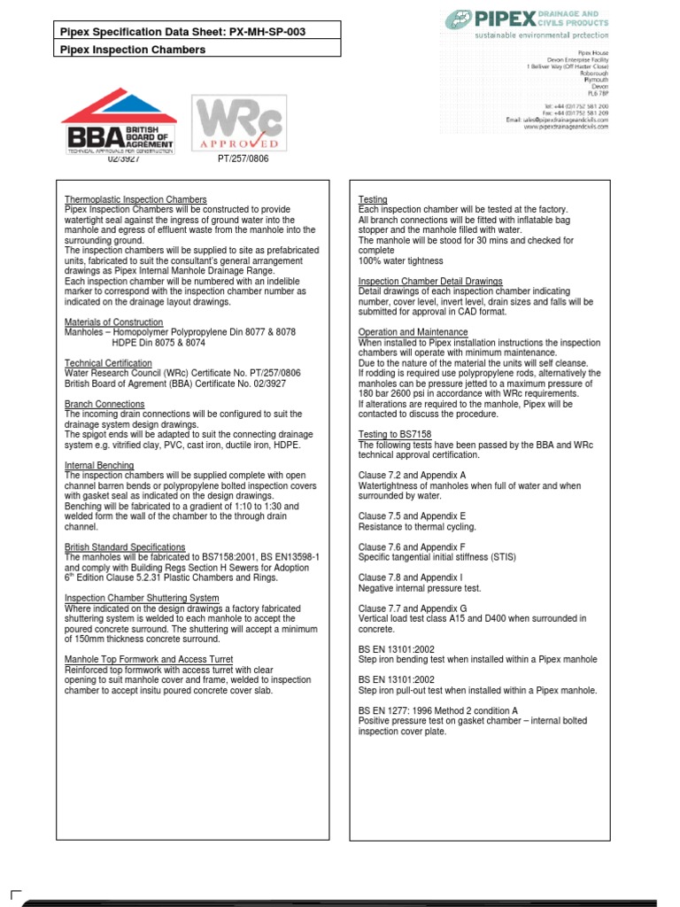 Pipex Inspection Chambers PDF | PDF | Building Engineering | Building ...