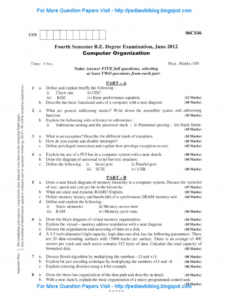 Computer Organization June 2012 | PDF | Random Access Memory | Subroutine