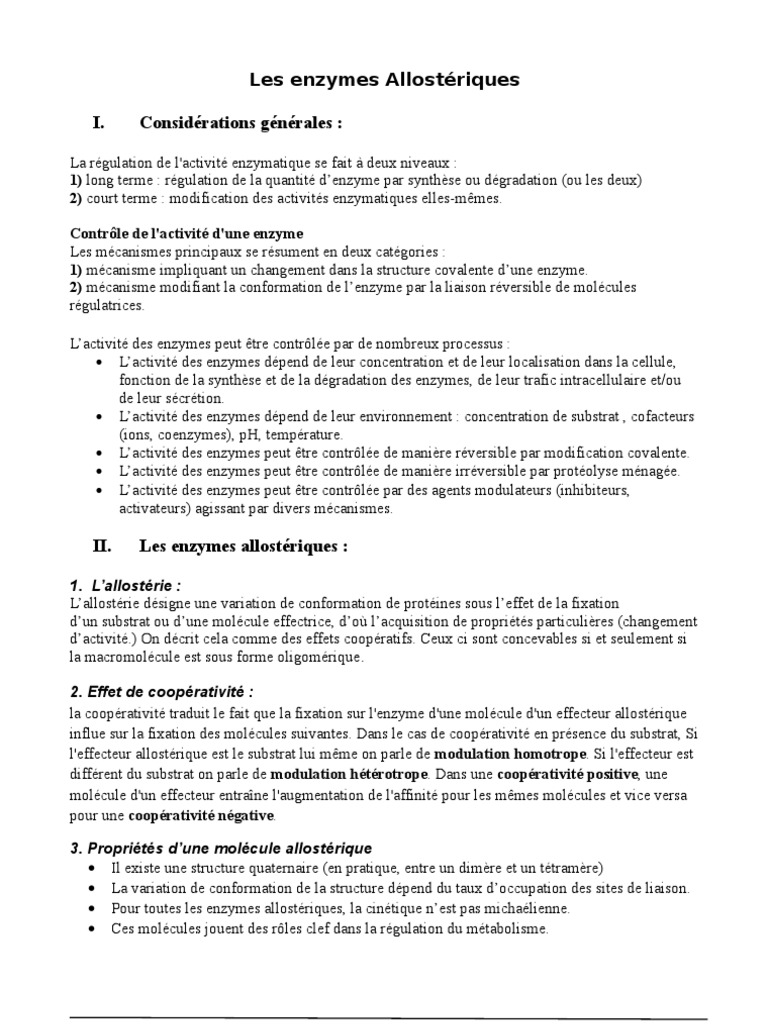 Enzymes Allostérique, Vitamines Et Coenzymes | PDF | Cinétique ...