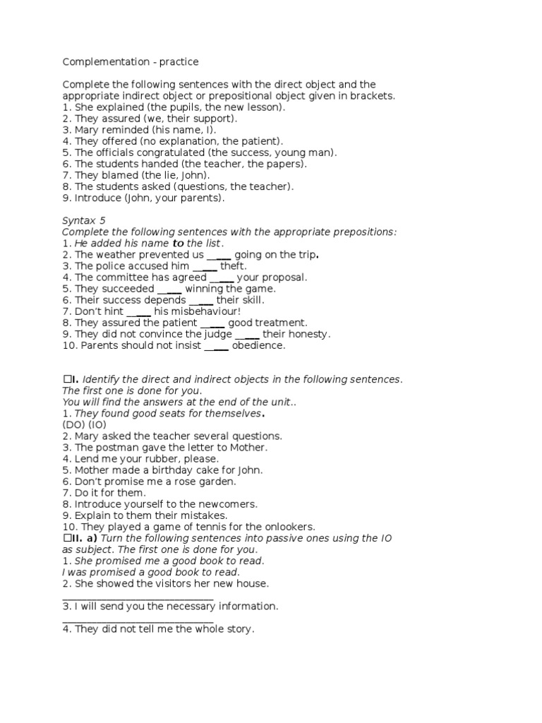 Syntax 5 Complete The Following Sentences With The Appropriate ...