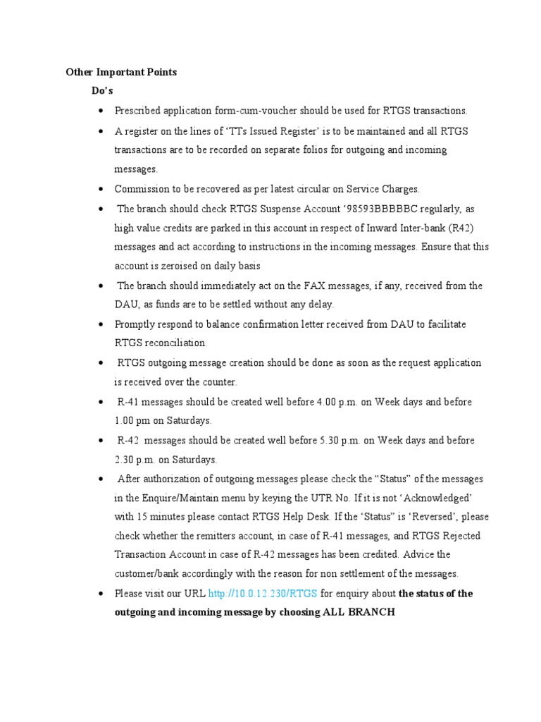 Dos and Donts Rtgs | PDF | Financial System | Banking