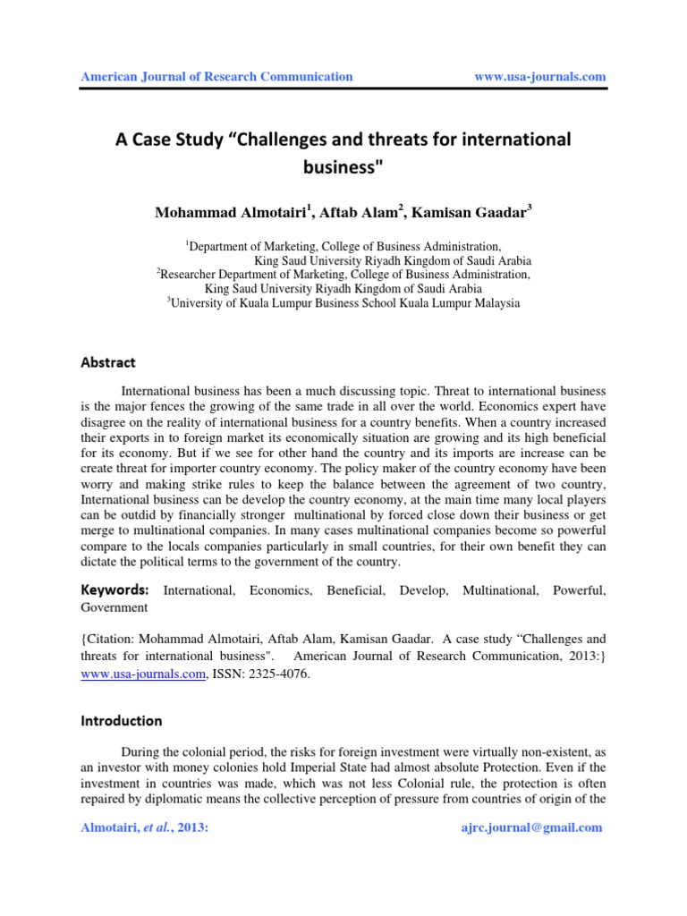 A Case Study "Challenges and Threats For International | PDF ...
