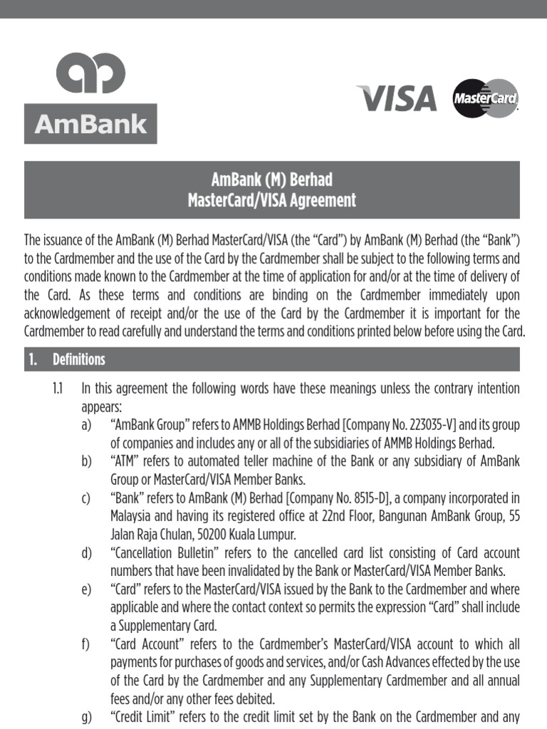 AmBank Aggrmnt | PDF | Debit Card | Visa Inc.