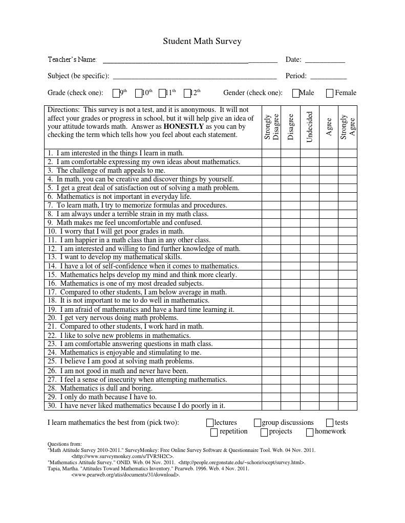 Student Math Survey | PDF | Survey Methodology | Quality Of Life