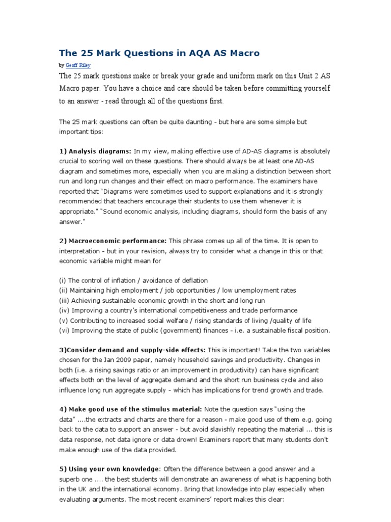 Effective Strategies for Answering 25 Mark Questions on the AQA AS ...