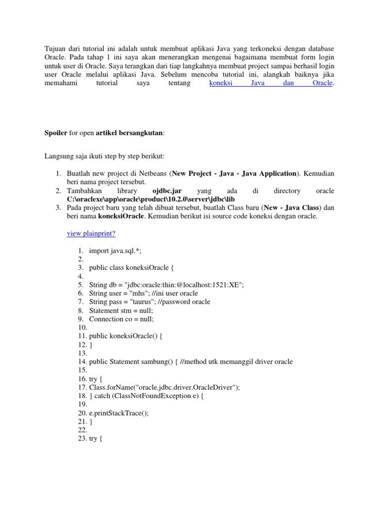 Membuat Aplikasi Java Yang Terkoneksi Dengan Database Oracle | PDF