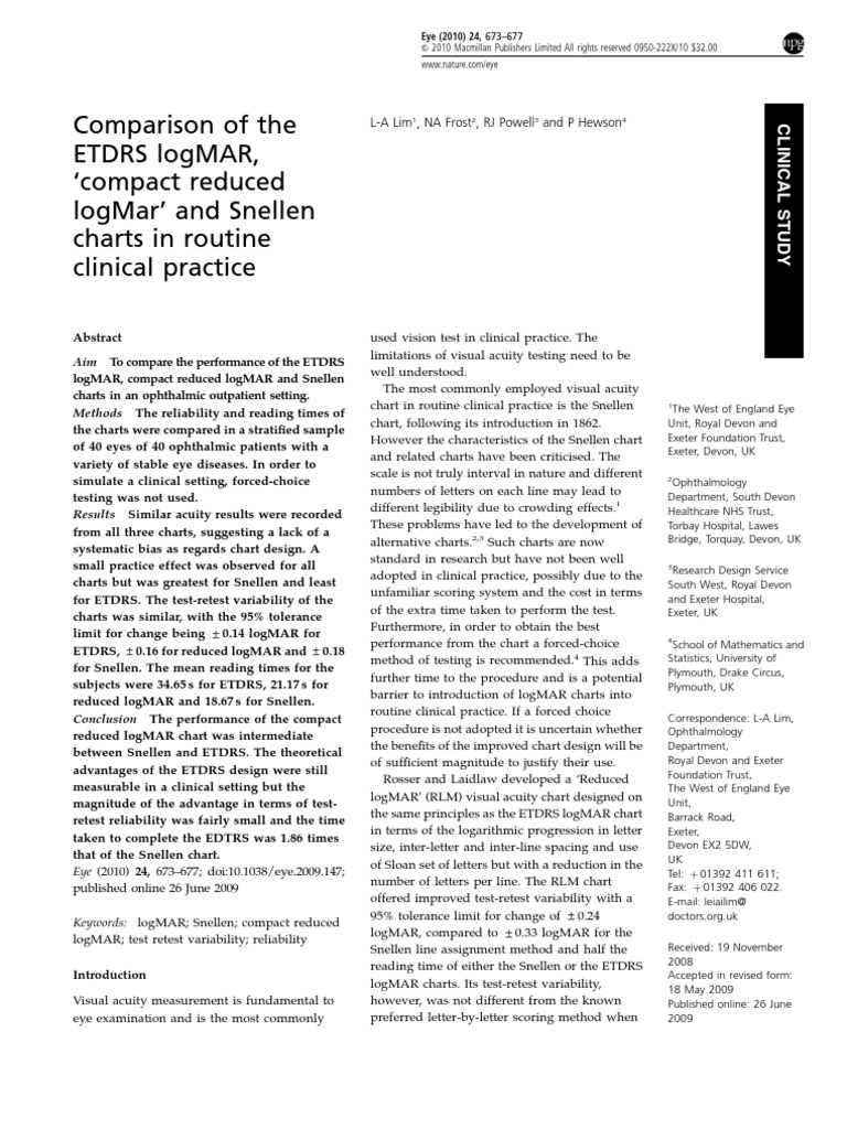 LIm Et Al ETDRS and Snellen | PDF | Visual Acuity | Ophthalmology