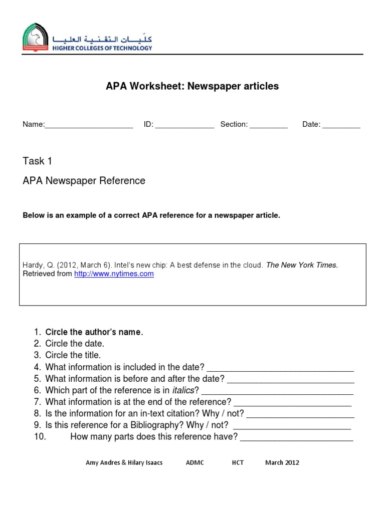 APA Worksheet | PDF