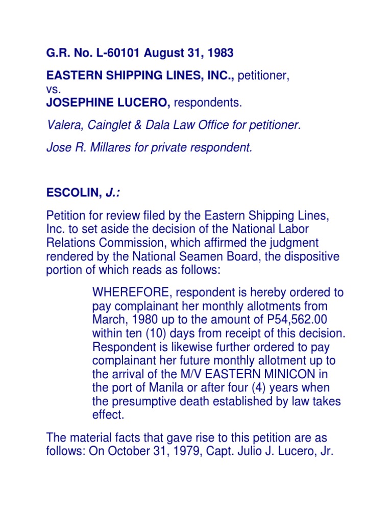 Eastern Shipping Lines v. Lucero | PDF | Burden Of Proof (Law ...