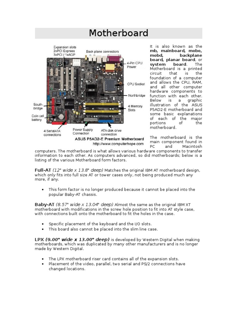 Motherboard | PDF | Equipment | Computer Hardware