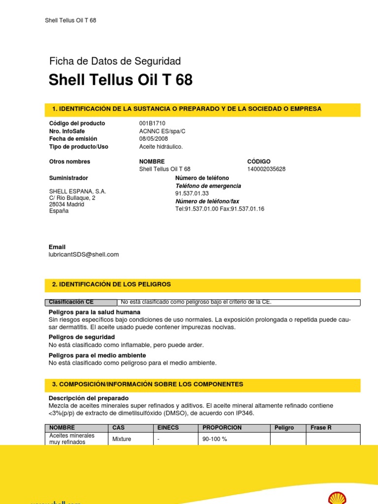 ES - MSDS - Shell Tellus T 68