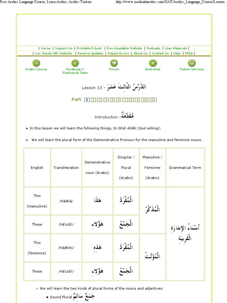 L013 - Madinah Arabic Language Course | PDF | Grammatical Gender ...