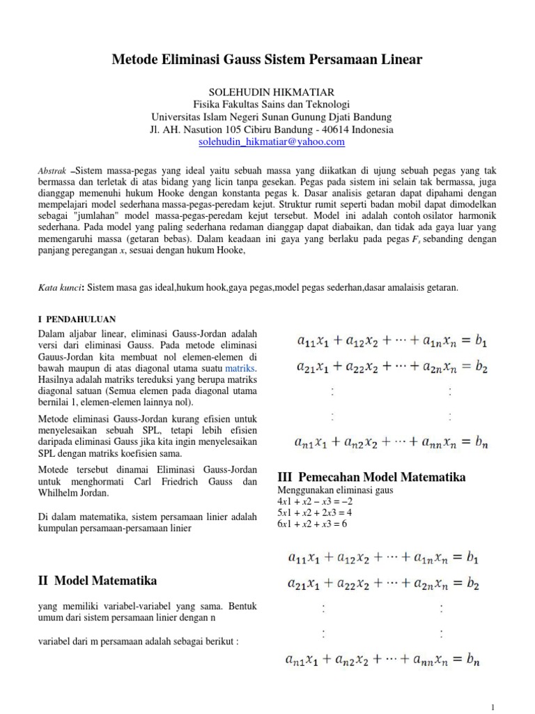 Metode Eliminasi Gauss Sistem Persamaan Linear | PDF