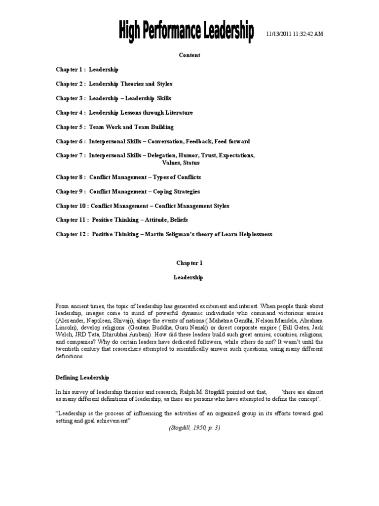 High Performance Leadership | PDF | Transformational Leadership ...