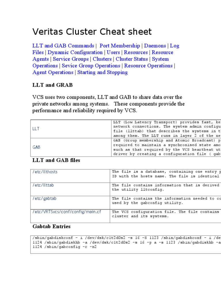 Veritas Cluster Cheat Sheet | PDF | Operating System Technology | Computer Architecture