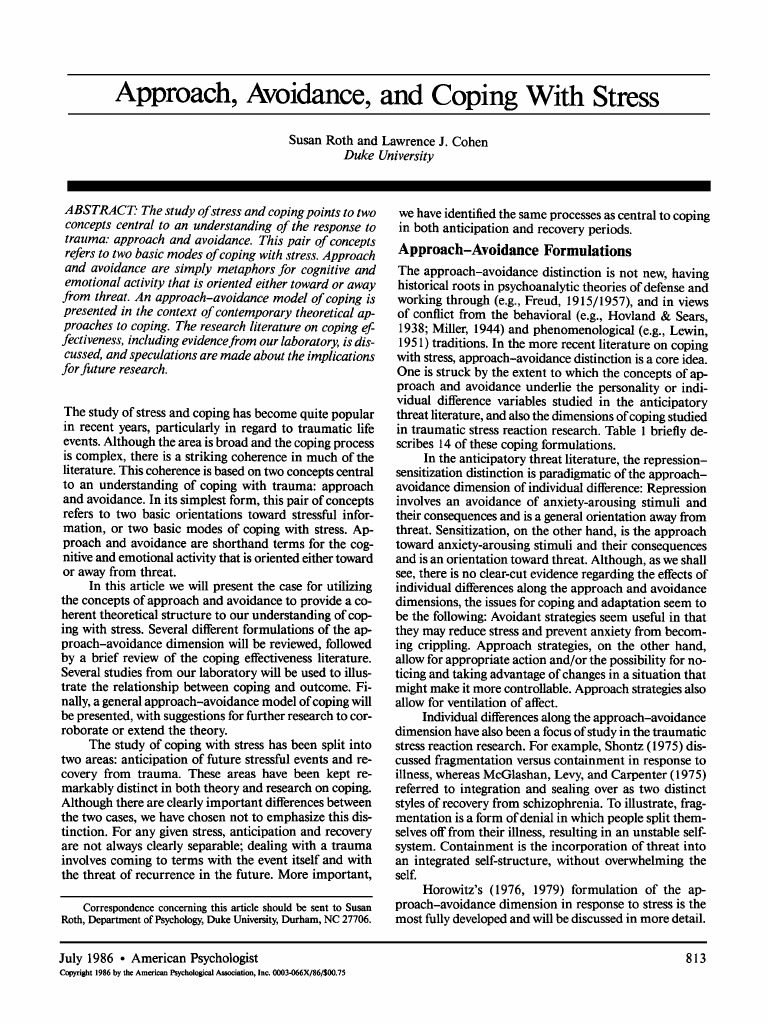 Approach Avoidance and Coping With Stress | PDF | Psychological Trauma ...