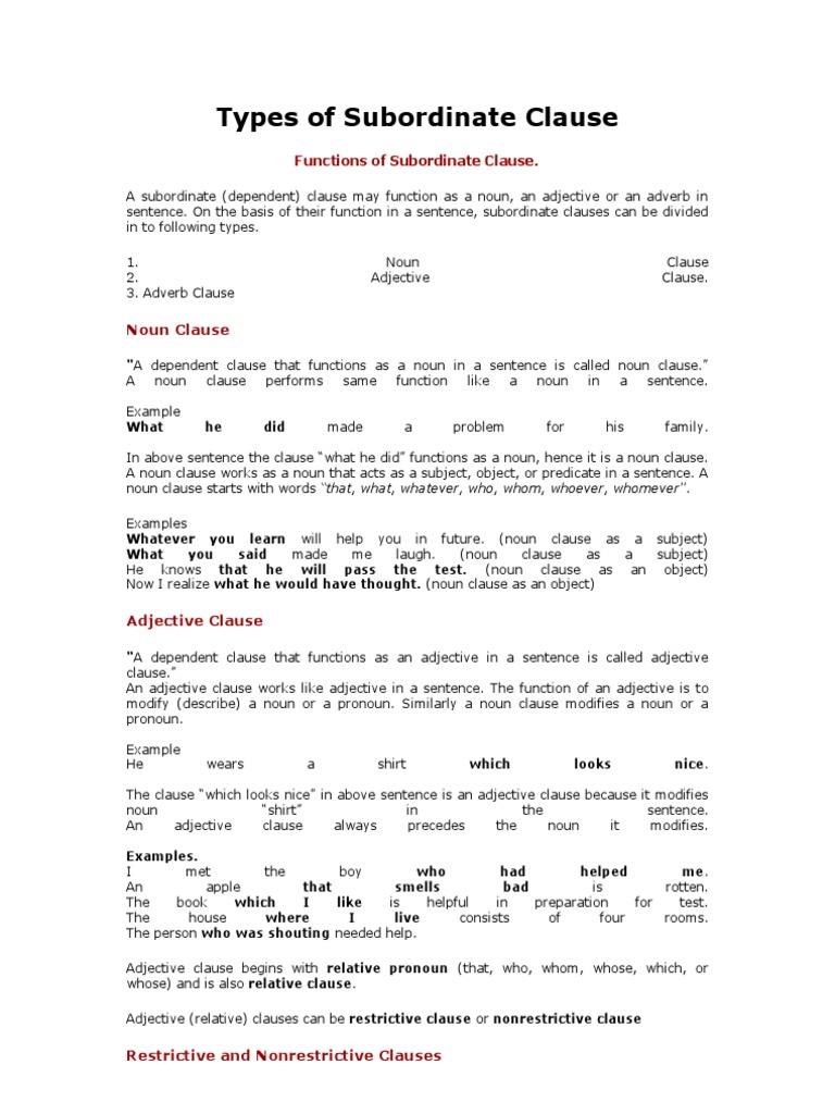 Types of Subordinate Clauses | Adjective | Clause | Free 30-day Trial ...
