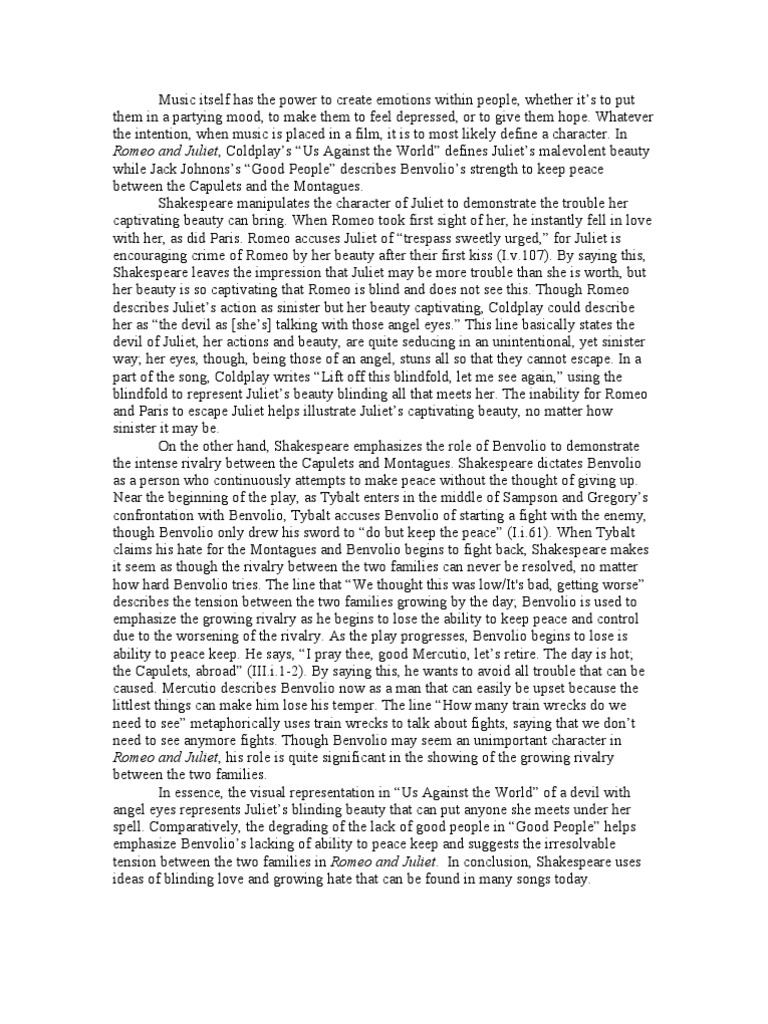 Romeo and Juliet Song Comparison Essay | PDF | Characters In Romeo And ...