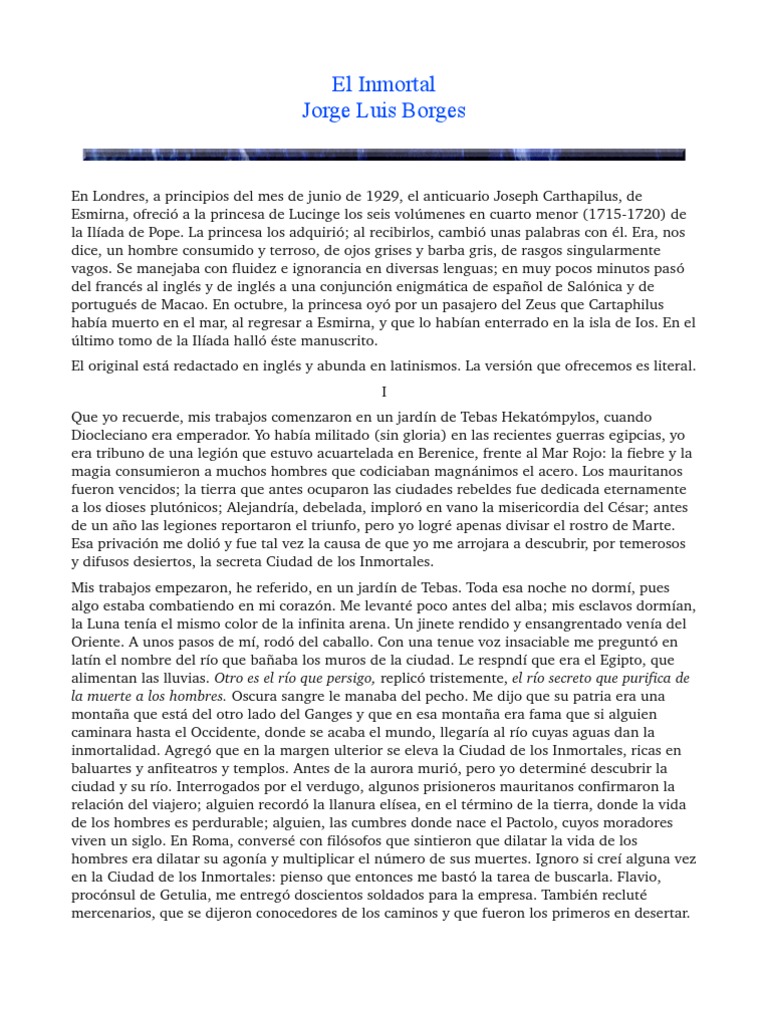Borges El Inmortal | PDF | Homero | Inmortalidad