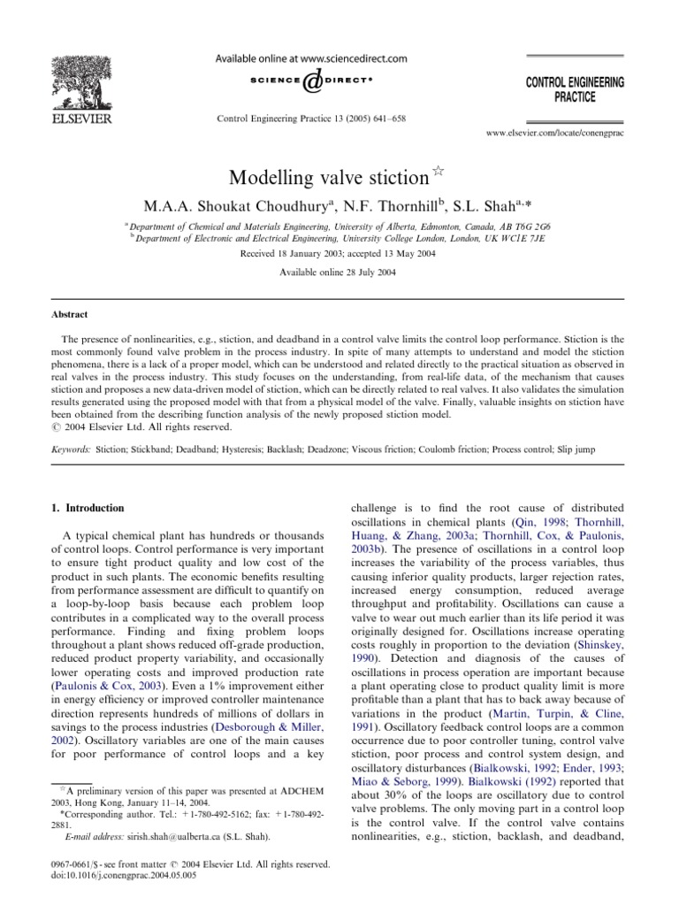 Modelling Valve Stiction | PDF | Control Theory | Friction