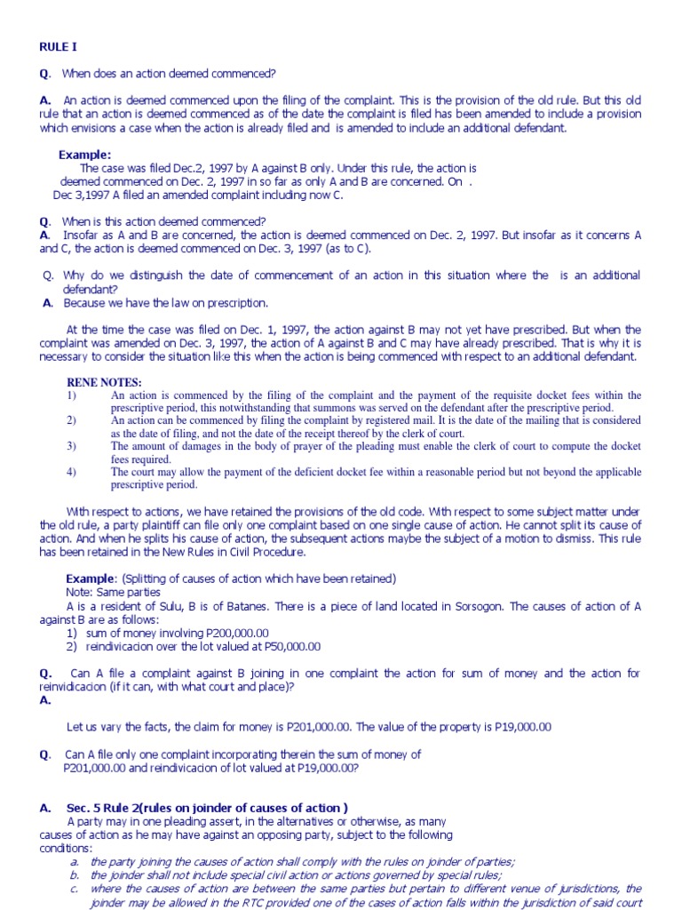 Civil Procedure - Reviewer | Pleading | Joinder