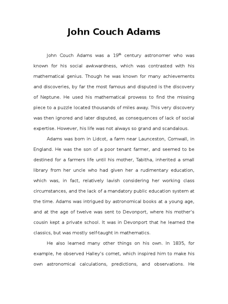 John Couch Adams: Neptune's Discoverer | PDF | Solar System | Astronomy