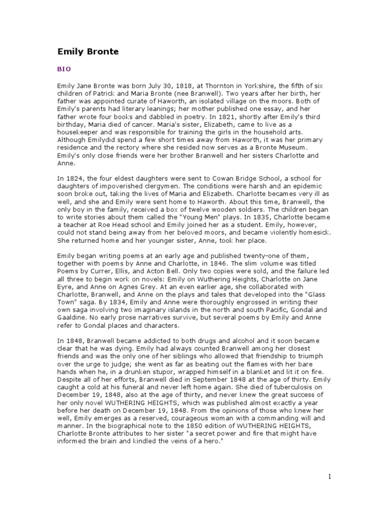 Life of Emy Bronte | PDF | Emily Brontë | Charlotte Brontë
